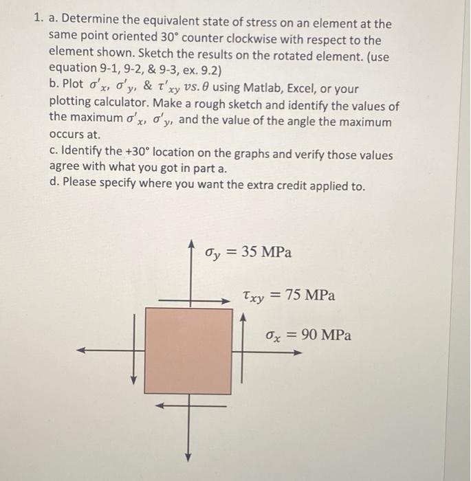 1. a. Determine the equivalent state of stress on an | Chegg.com