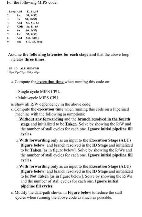For the following MIPS code: I Loop: Add LW Sw Add | Chegg.com