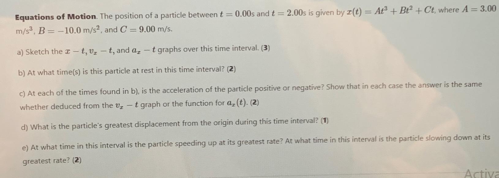 Solved Equations of Motion. The position of a particle | Chegg.com