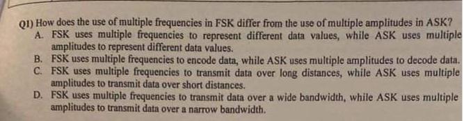 Solved Q1) ﻿How does the use of multiple frequencies in FSK | Chegg.com