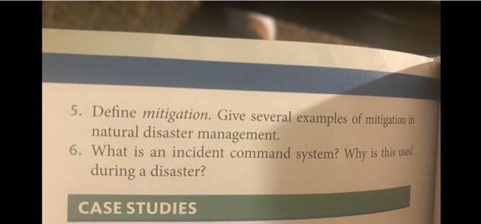 Solved 5. Define mitigation. Give several examples of | Chegg.com