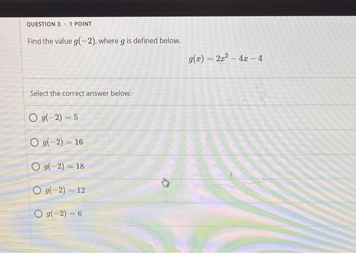 Solved QUESTION 3.1 POINT Find the value g(-2), where g is | Chegg.com