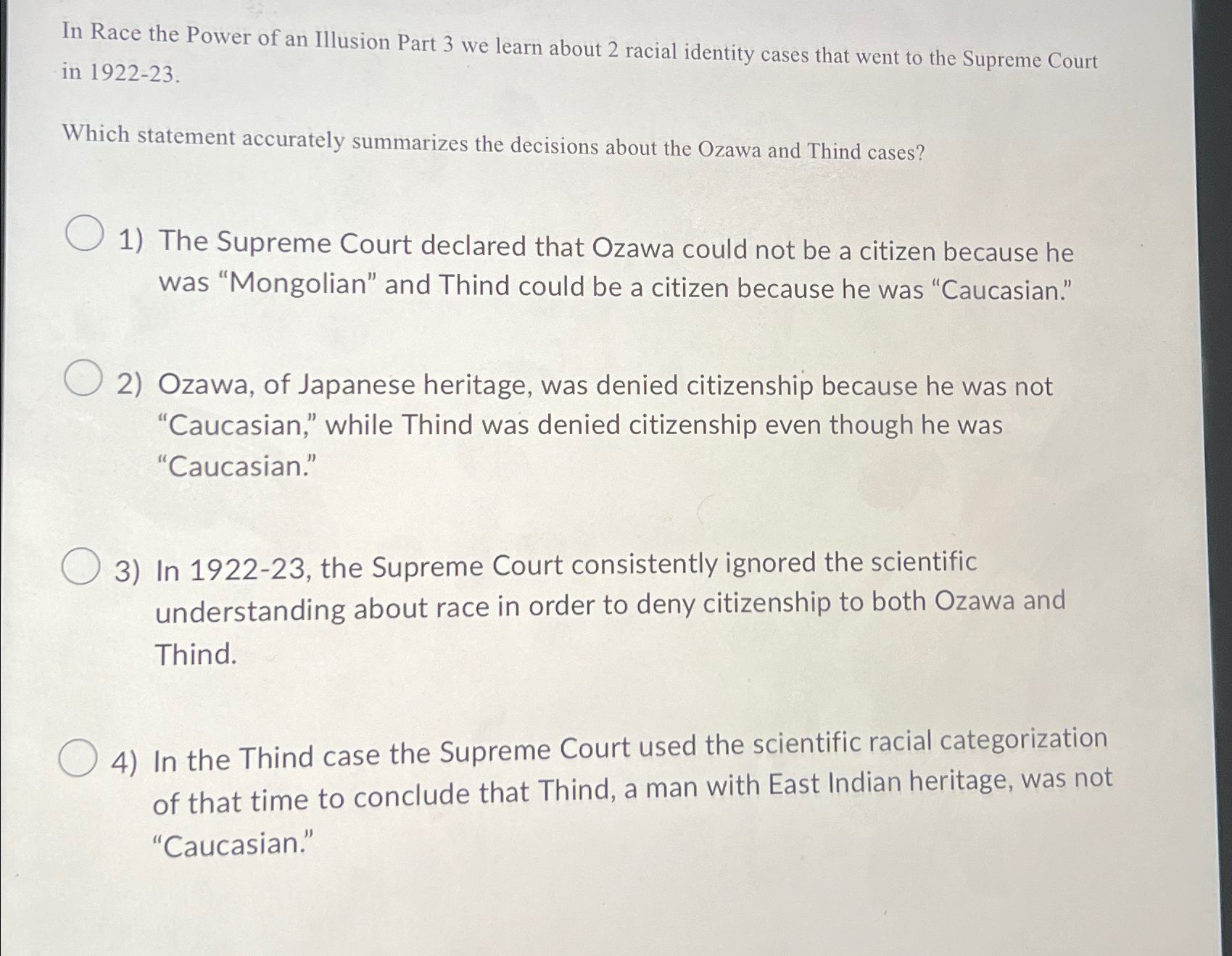 Solved In Race the Power of an Illusion Part 3 ﻿we learn | Chegg.com