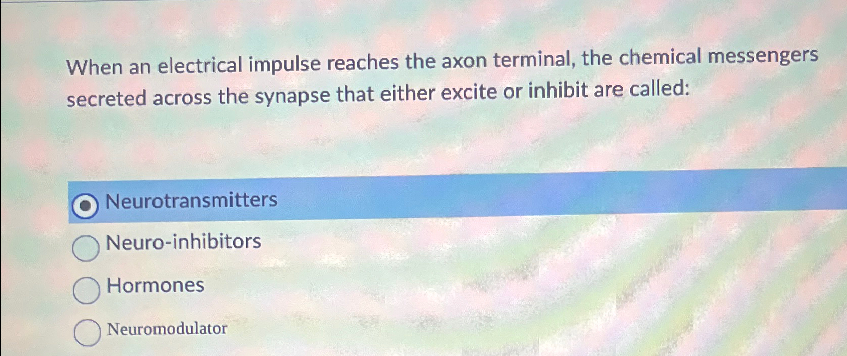 Solved When an electrical impulse reaches the axon terminal, | Chegg.com