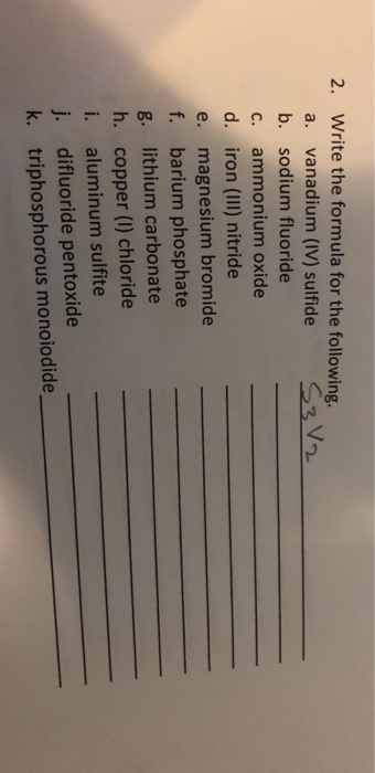 Solved 2. Write the formula for the following. a. vanadium | Chegg.com