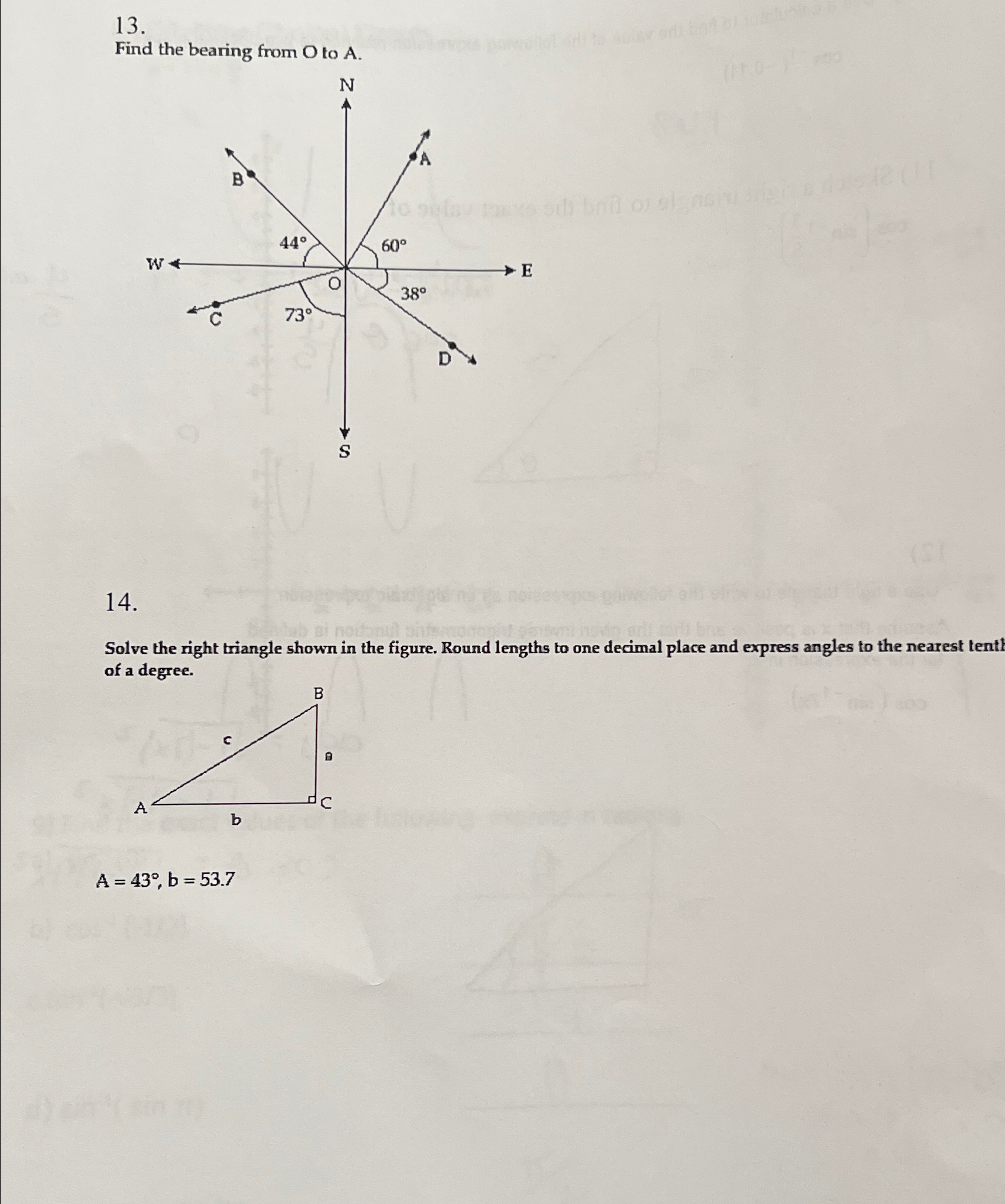 Solved Find the bearing from O ﻿to A.14.Solve the right | Chegg.com