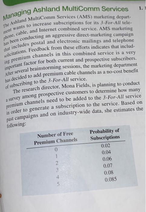Solved 1.1 Managing Ashland MultiComm Services The Ashland | Chegg.com