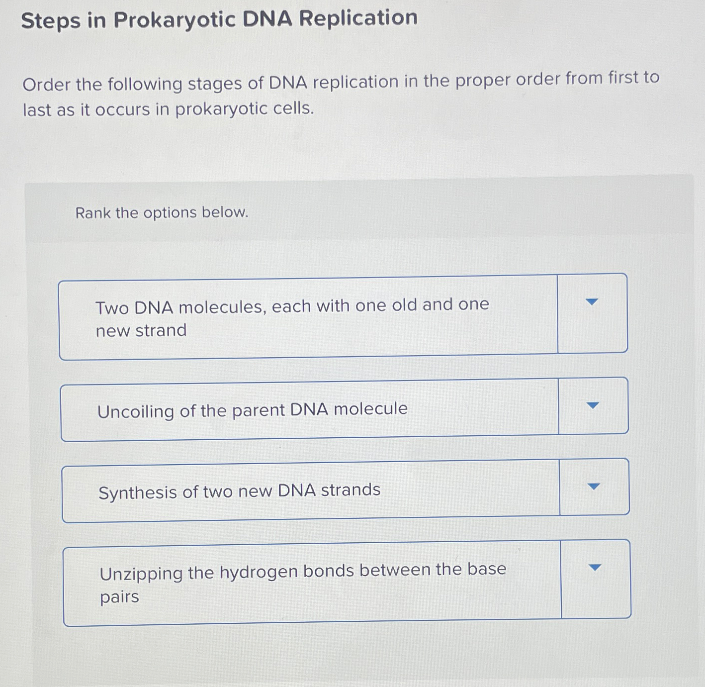 Solved Steps in Prokaryotic DNA ReplicationOrder the | Chegg.com
