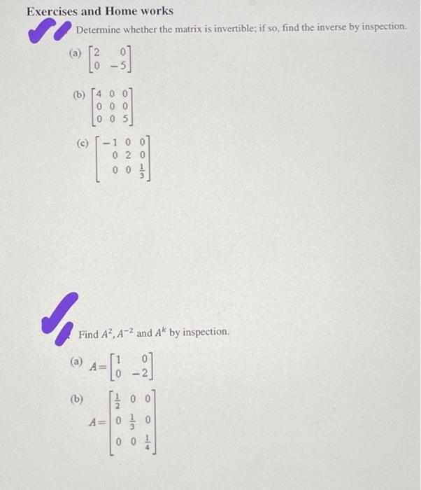 Solved Exercises and Home works Determine whether the matrix | Chegg.com
