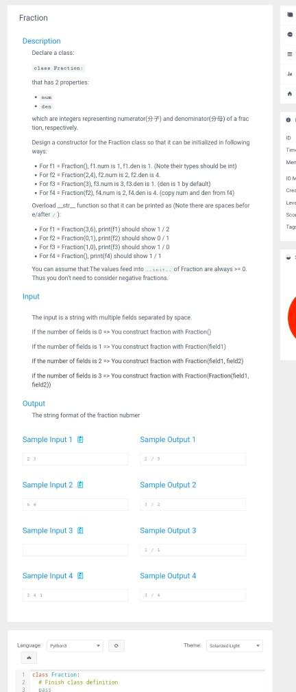 Solved Fraction Description Declare a class: ons Praction | Chegg.com