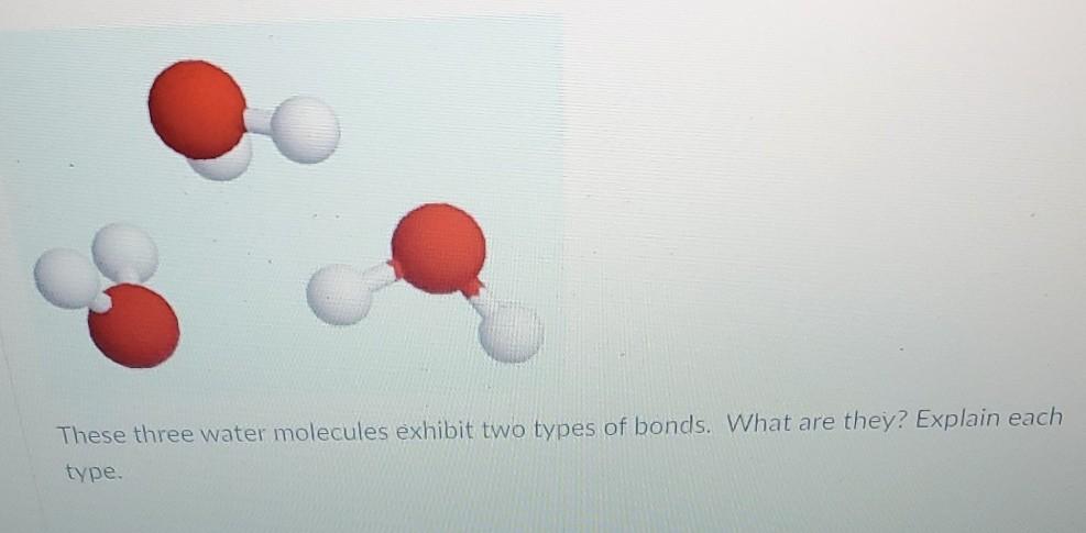Solved These three water molecules exhibit two types of | Chegg.com