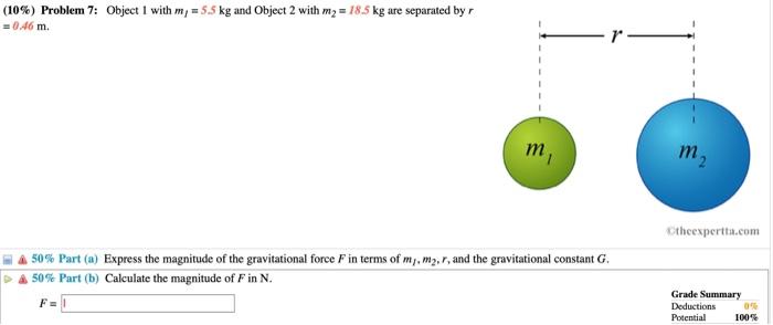 Solved (10\%) Problem 7: Object 1 with ml=5.5 kg and Object | Chegg.com