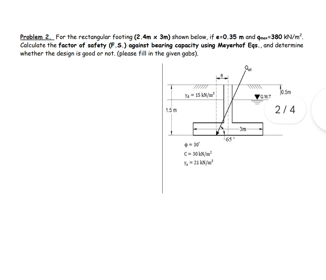 Solved Problem 2. ﻿For the rectangular footing (2.4m×3m) | Chegg.com