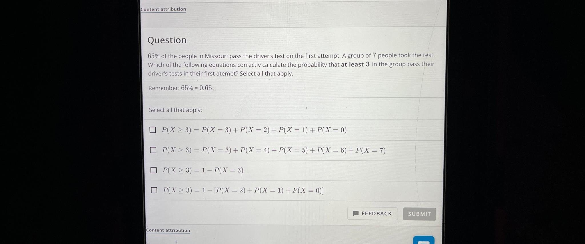 Solved Content attributionQuestion65% ﻿of the people in | Chegg.com