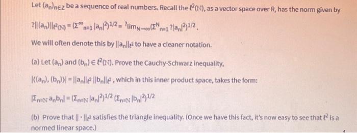 Solved Let (an)n∈z be a sequence of real numbers, Recall the | Chegg.com