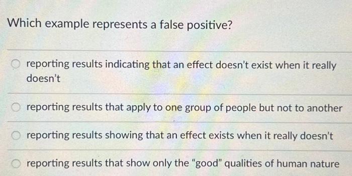 Solved Which example represents a false positive? reporting | Chegg.com