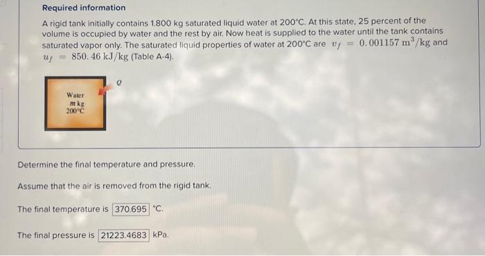 Required information A rigid tank initially contains | Chegg.com