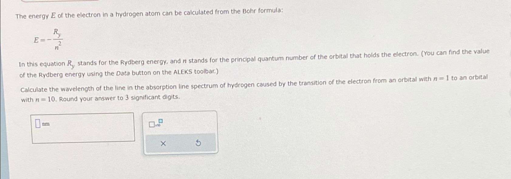 Solved The energy E ﻿of the electron in a hydrogen atom can | Chegg.com