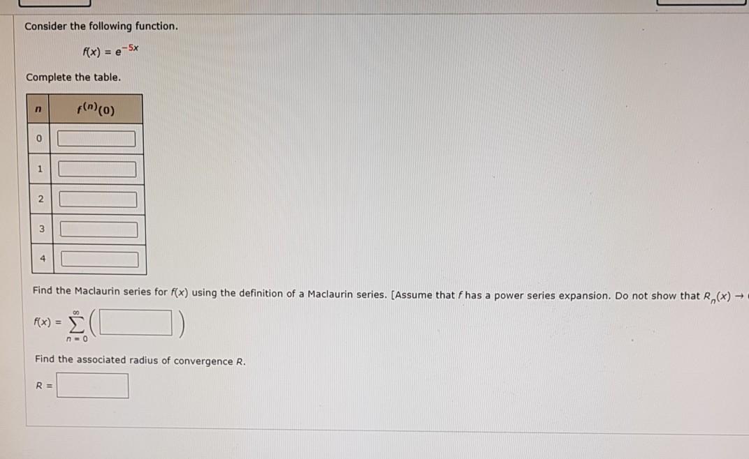 Solved Consider the following function. f(x) = e -5x | Chegg.com