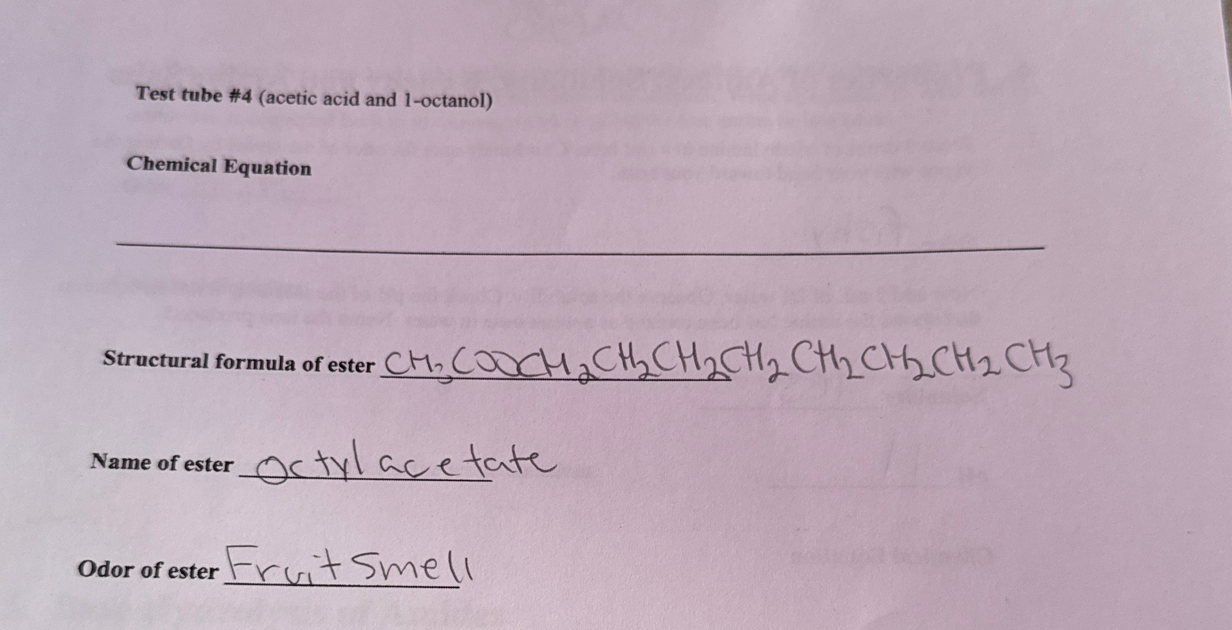 Solved Test tube #4 (acetic acid and 1-octanol)Chemical | Chegg.com