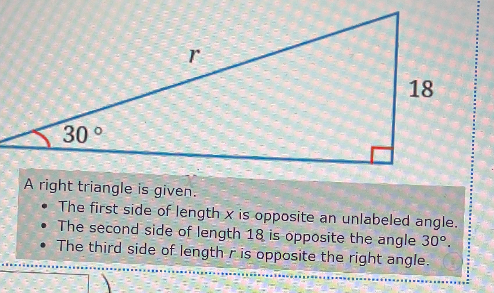 Solved A right triangle is given.The first side of length x | Chegg.com