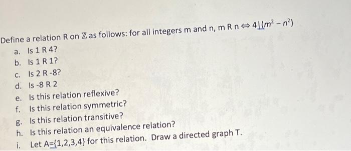 Solved Define a relation R on Z as follows: for all integers | Chegg.com