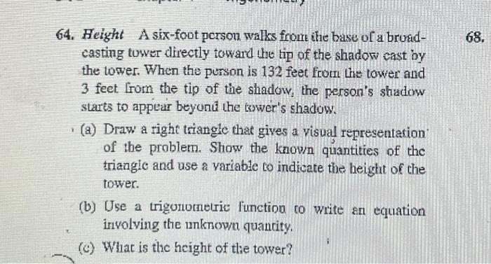 Solved 64. Height A six-foot person walks from the base of a | Chegg.com