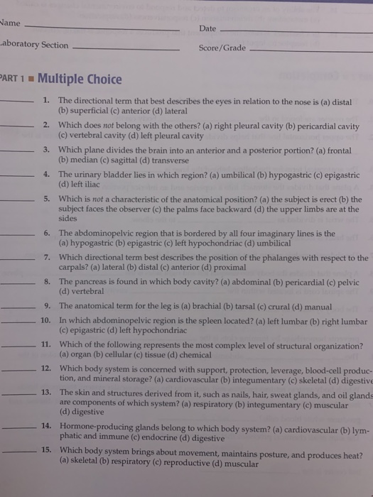 Solved ame Date Laboratory Section Score/Grade PART 1 - | Chegg.com