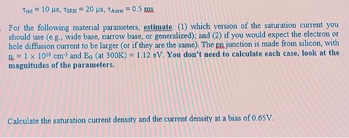 Solved 3. Calculate the saturation current density and the | Chegg.com