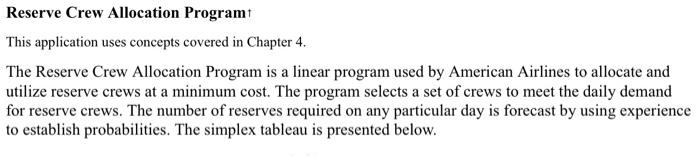 Reserve Crew Allocation Program This application uses | Chegg.com