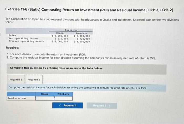 Solved Exercise 11-6 (Static) Contrasting Return on | Chegg.com