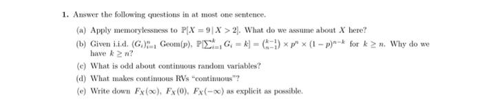 1. Answer the following questions in at most one | Chegg.com