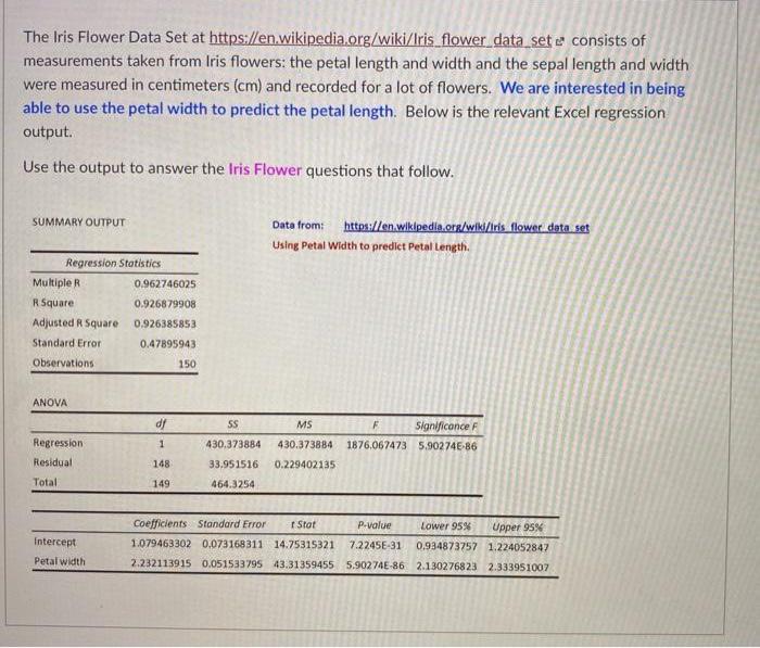 Solved The Iris Flower Data Set at | Chegg.com