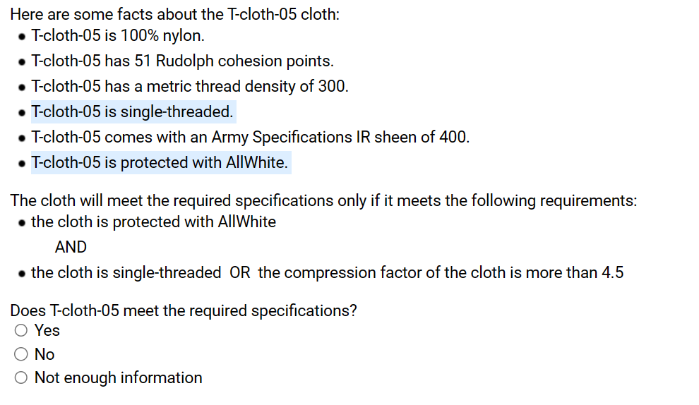 Solved Here are some facts about the T-cloth- 05 | Chegg.com