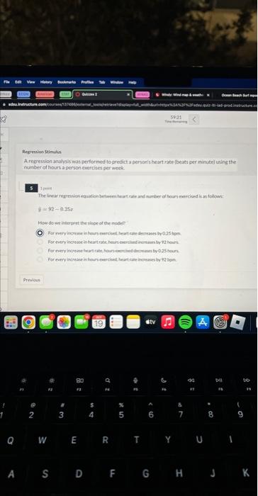 Solved The linear regression equation between heart rate and | Chegg.com