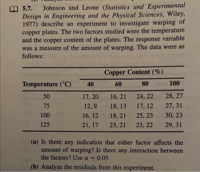 Solved 5.7. Johnson and Leone (Statistics and Experimental | Chegg.com