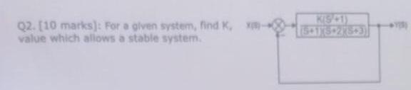 Solved Q2. [10 marks]: For a glven system, find K. value | Chegg.com