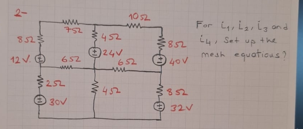 Solved 2-For i1,i2,i3 ﻿and i4 ﻿Set up the mesh equations | Chegg.com