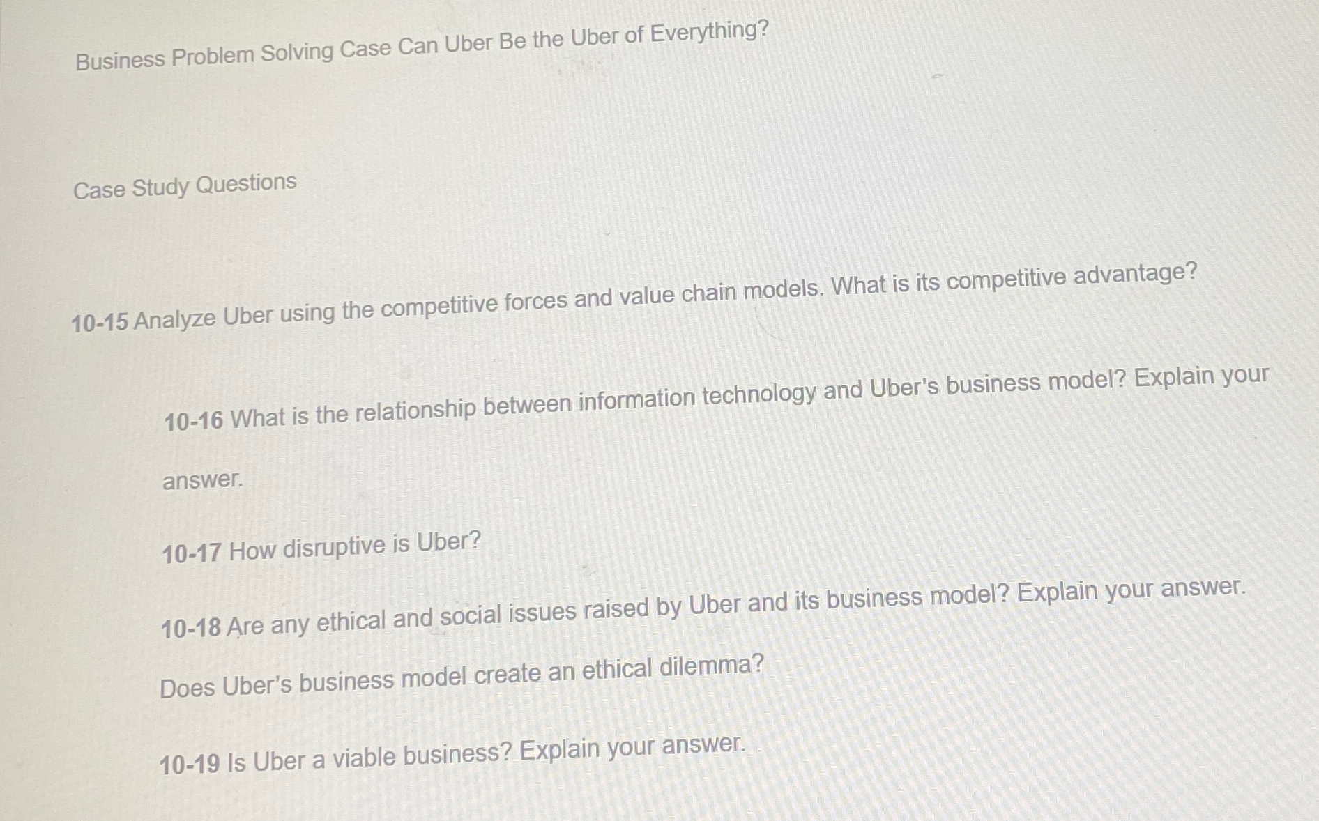 Solved Business Problem Solving Case Can Uber Be the Uber of | Chegg.com