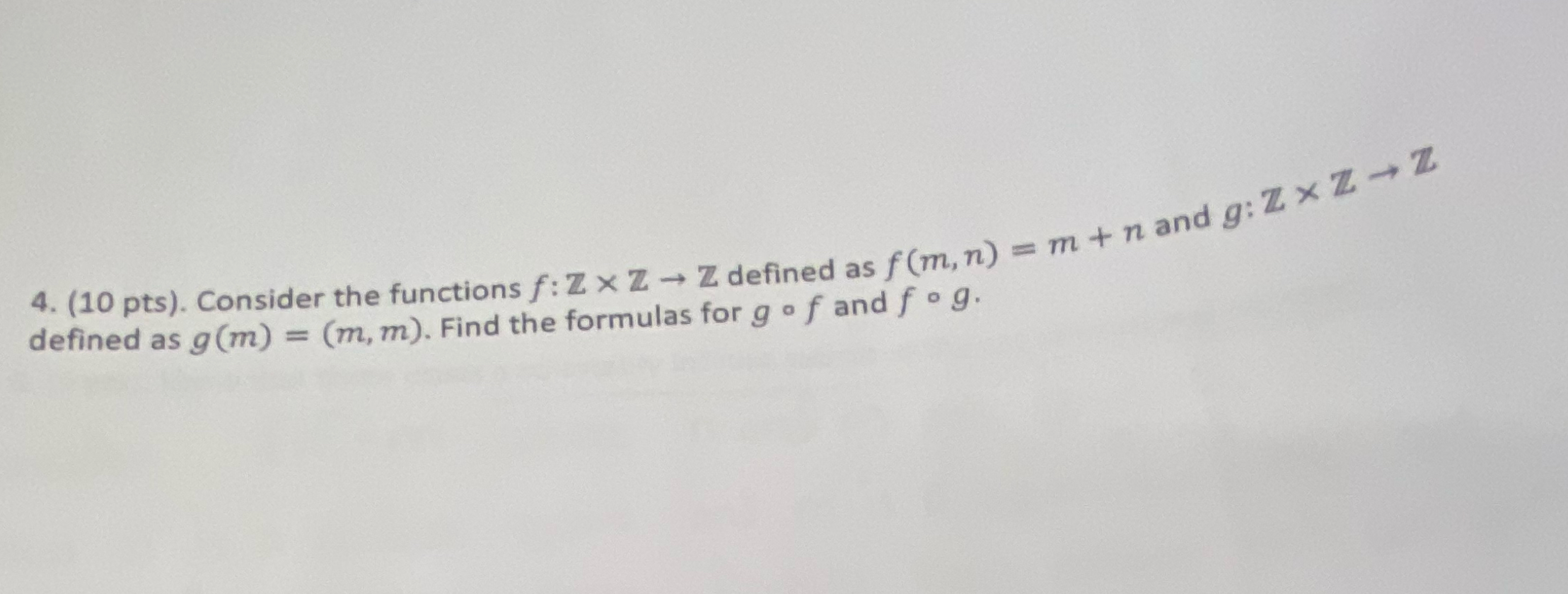 Solved (10 ﻿pts). ﻿Consider the functions f:Z×Z→Z ﻿defined | Chegg.com