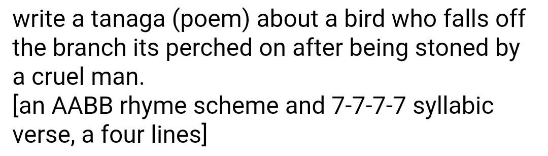 Write A Tanaga Poem About A Bird Who Falls Off The