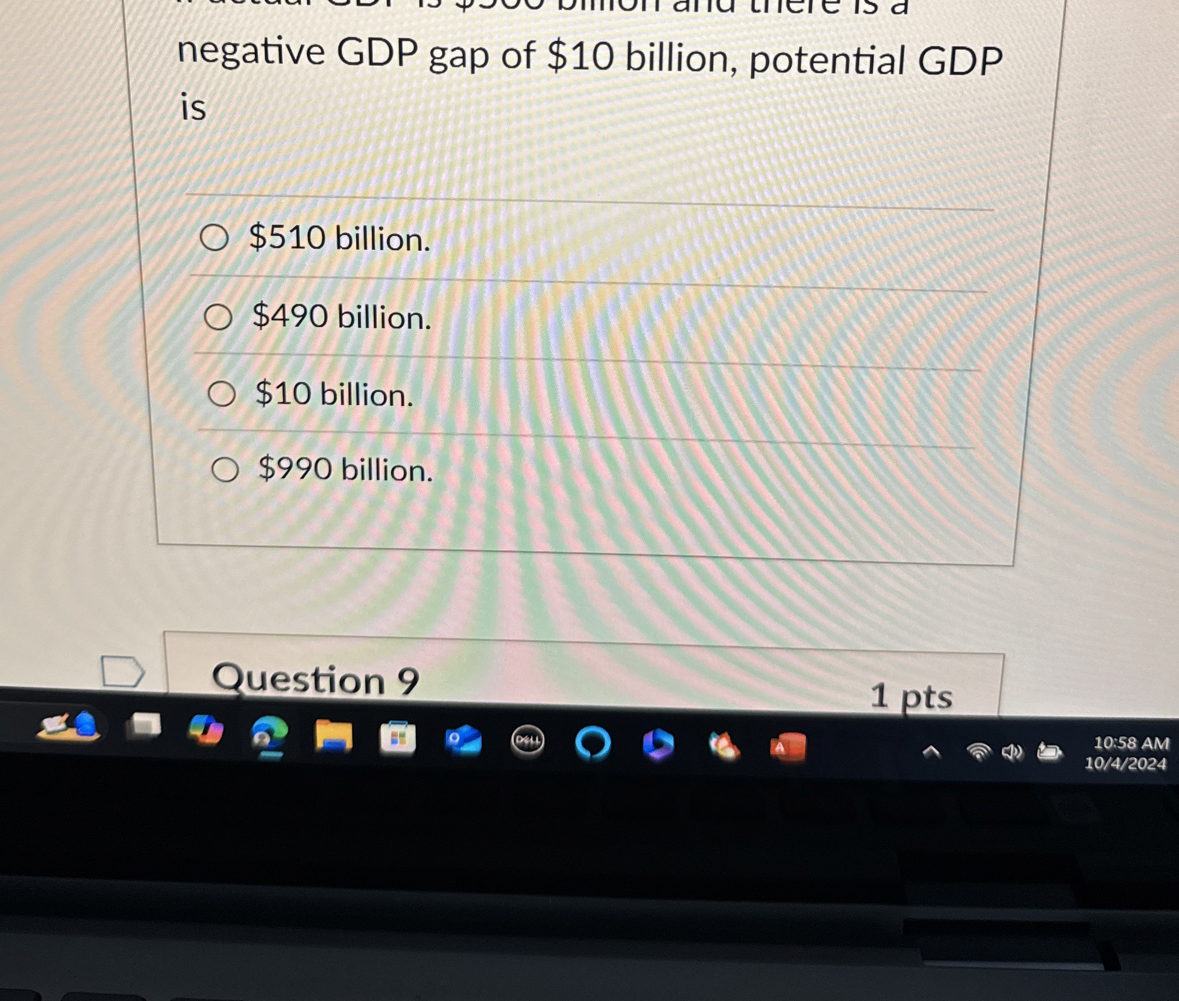 Solved negative GDP gap of $10 ﻿billion, potential GDPis$510 | Chegg.com