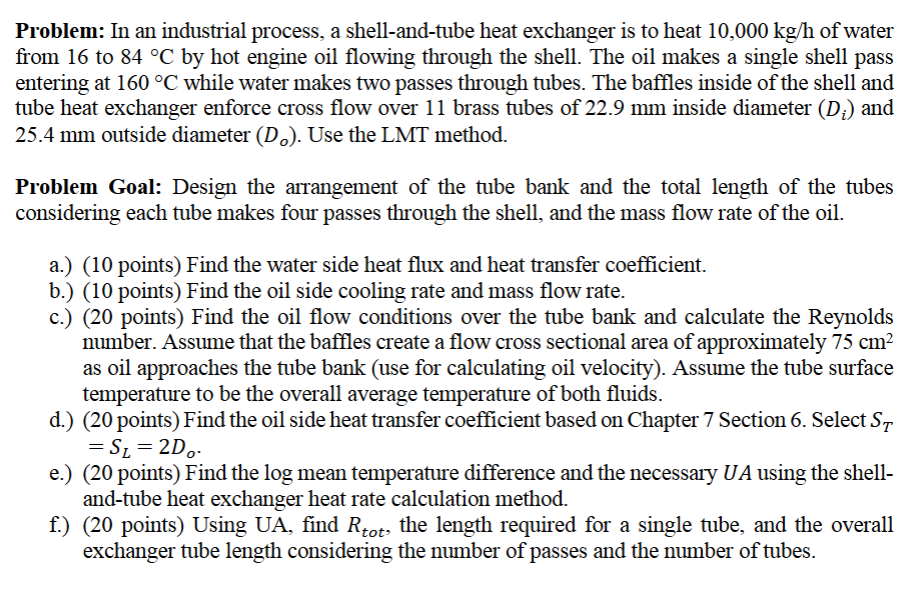 Solved Problem: In an industrial process, a shell-and-tube | Chegg.com