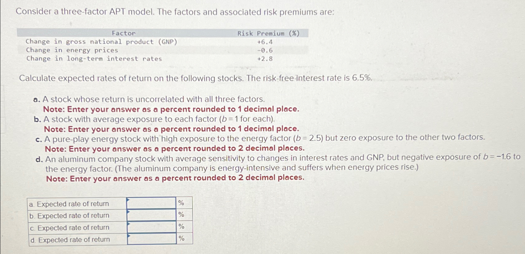 Solved Consider A Three Factor Apt Model The Factors And