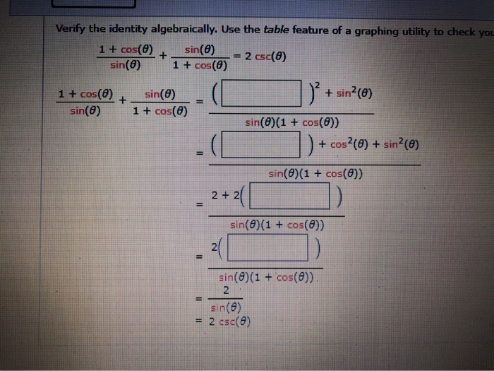 Solved Verify the identity algebraically. Use the table | Chegg.com