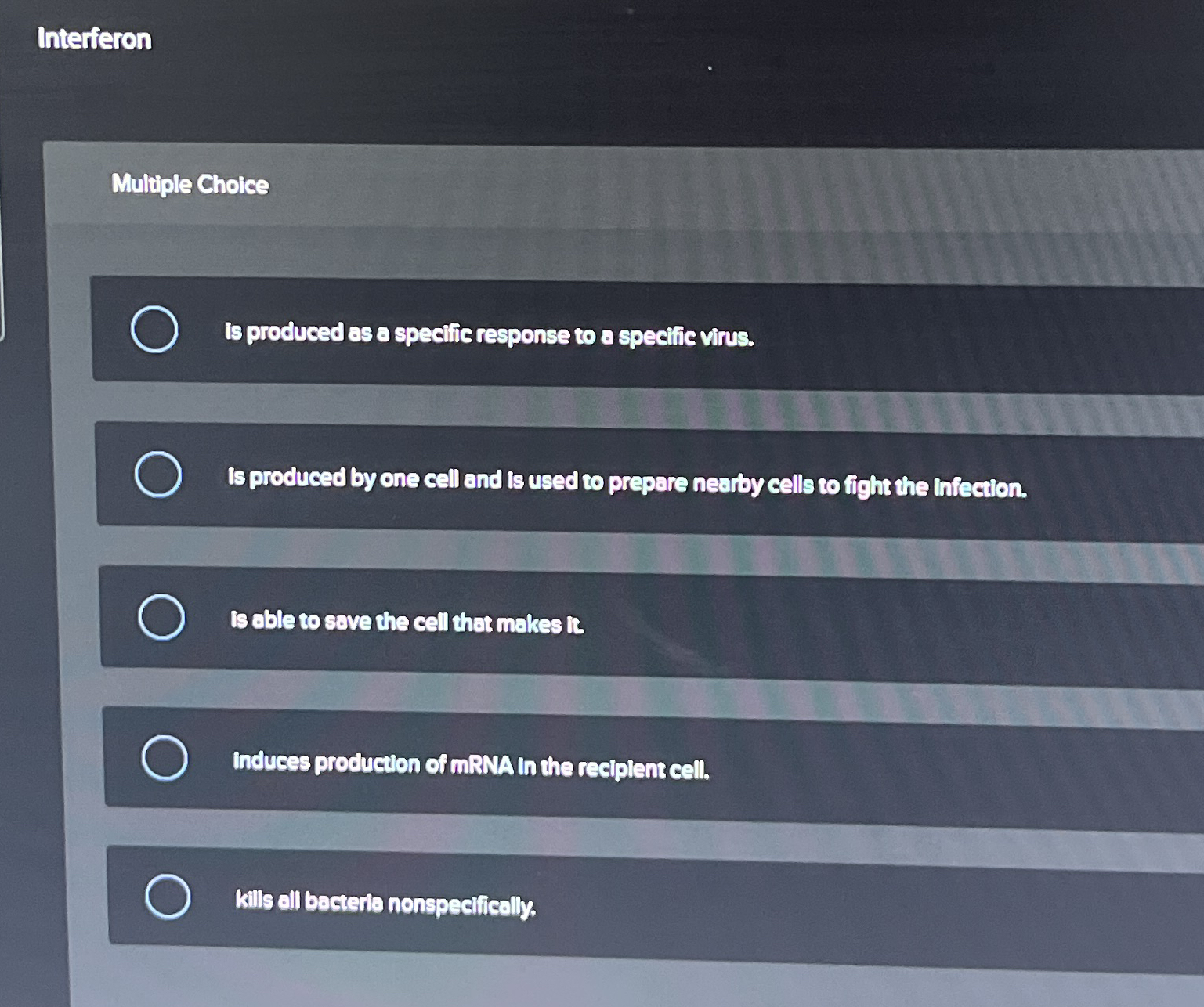 Solved InterferonMultiple ChoiceIs produced as a specific | Chegg.com