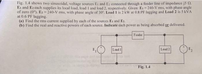 Solved Fig. 1.4 shows two sinusoidal, voltage sources E₁ and | Chegg.com