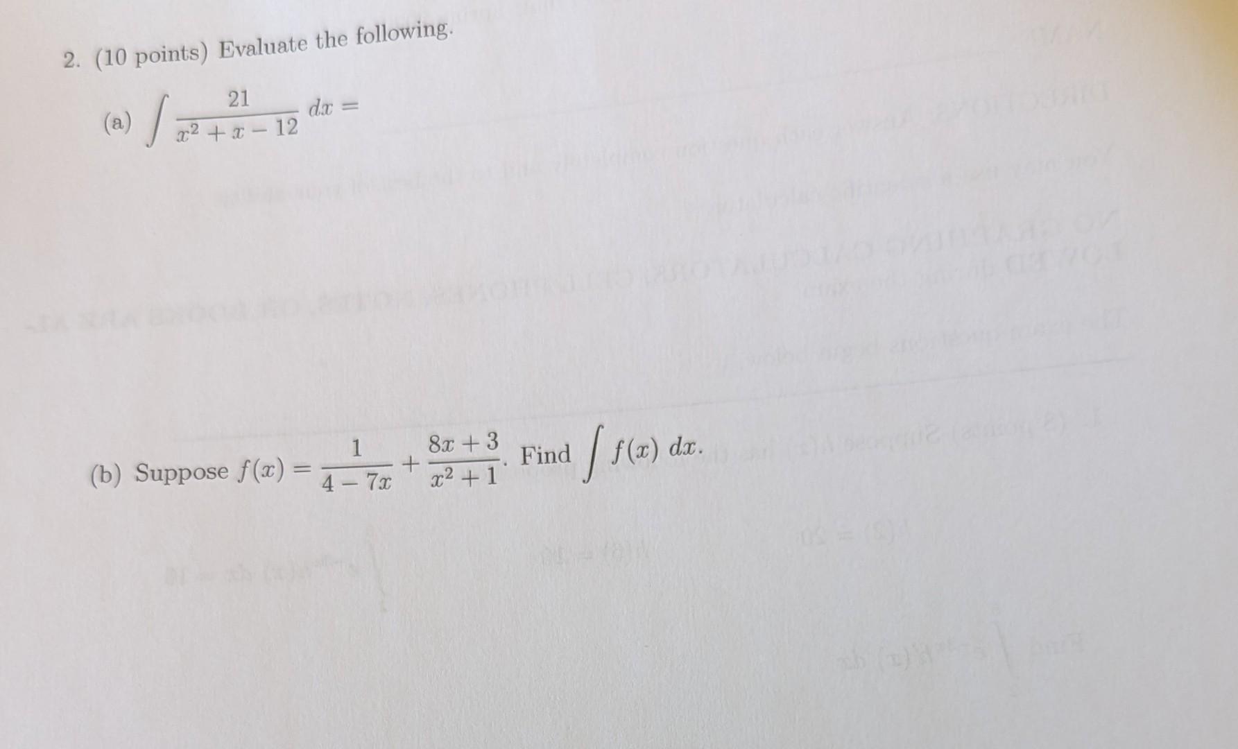 2. (10 points) Evaluate the following. (a) | Chegg.com