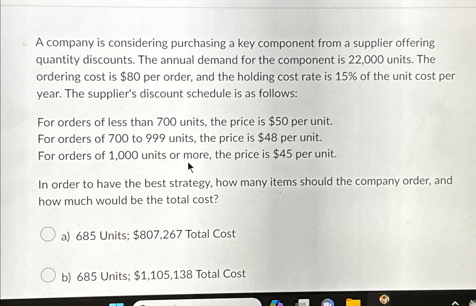 Solved A company is considering purchasing a key component | Chegg.com