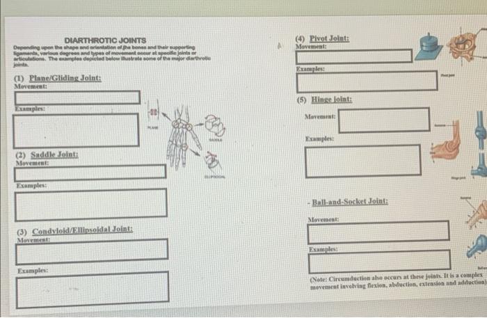 Solved (4) Pivot Joint: Movement: DIARTHROTIC JOINTS | Chegg.com